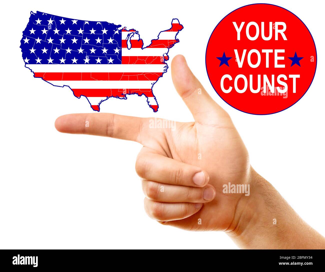 Pointing hand and text Your vote counts isolated on white Stock Photo ...