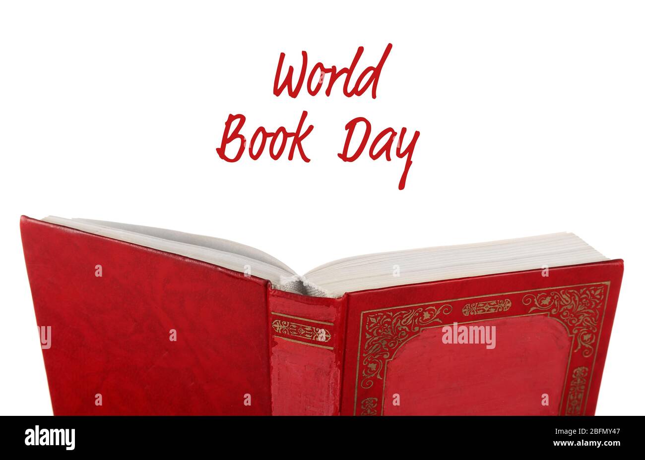 Open book and World Book Day text isolated on white Stock Photo - Alamy