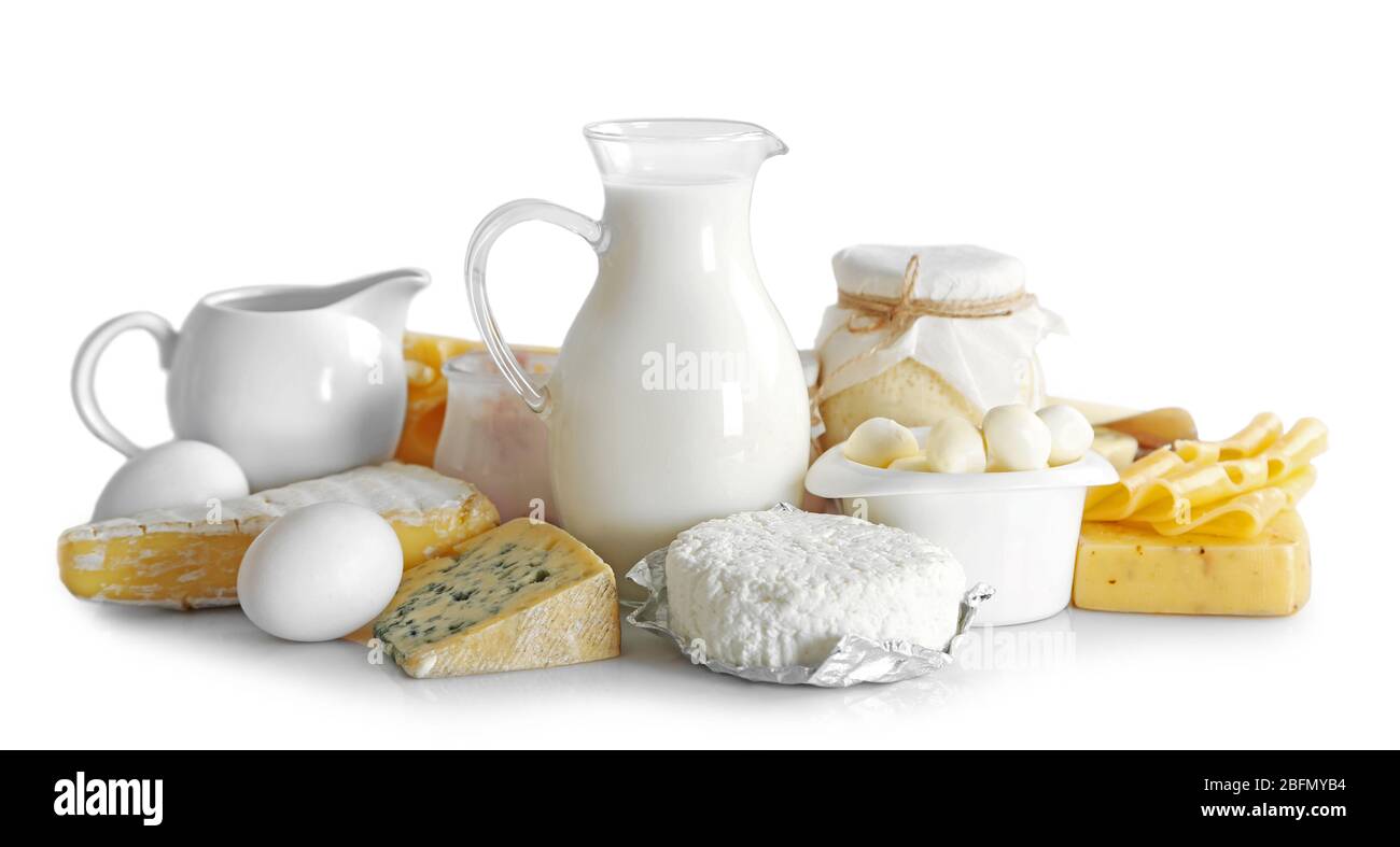 Set of fresh dairy products , isolated on white Stock Photo - Alamy