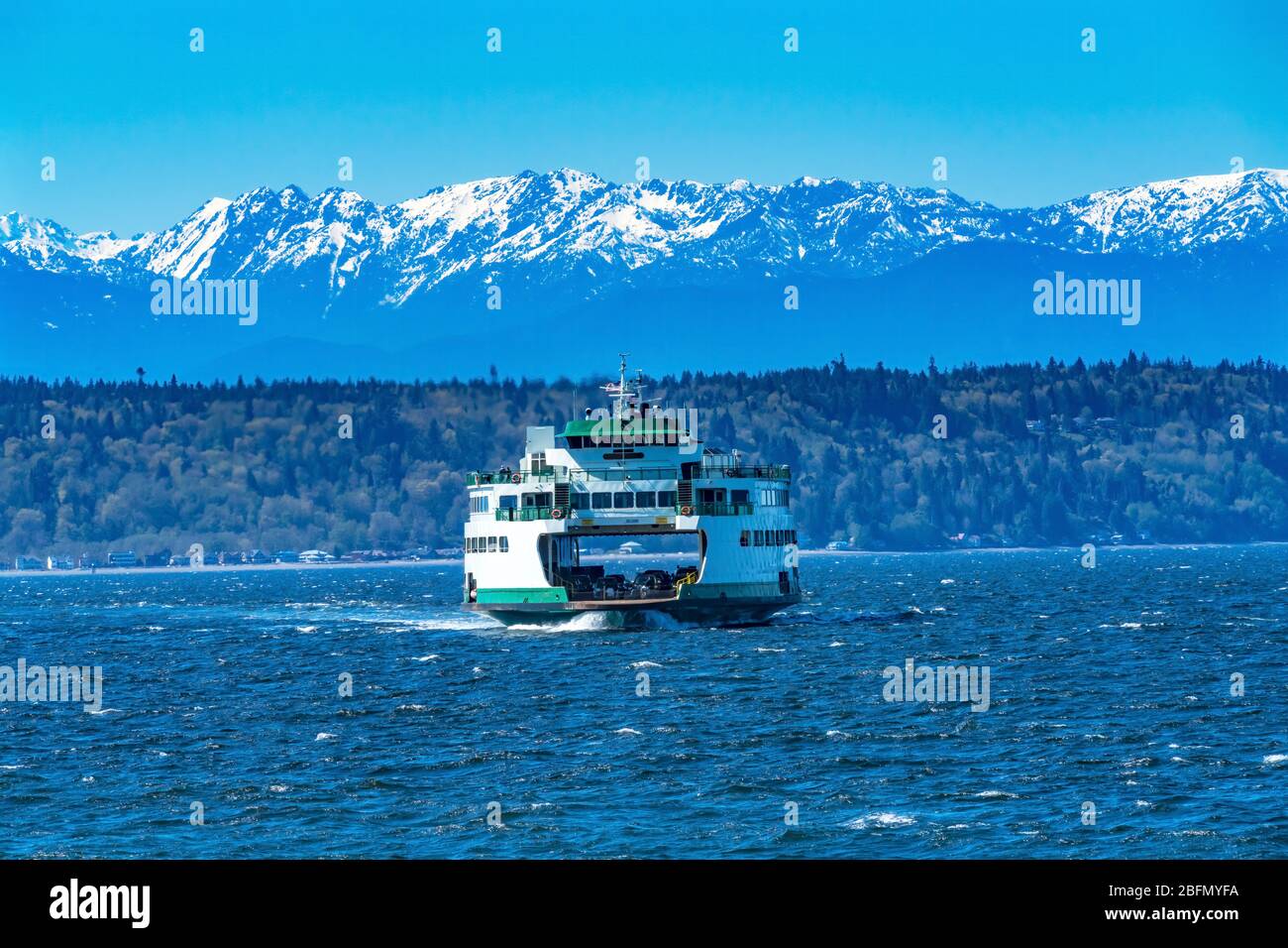 Washington State Ferry Olympic Snow Mountains Edmonds Washington. Ferry ...