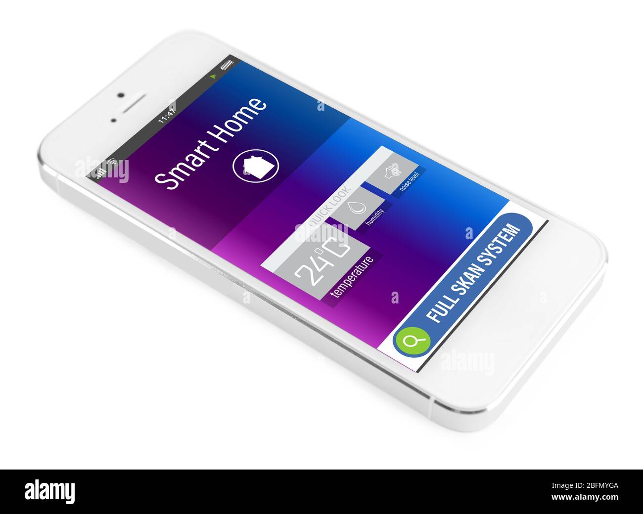 Smart home app installing on phone. Smart home control concept Stock ...