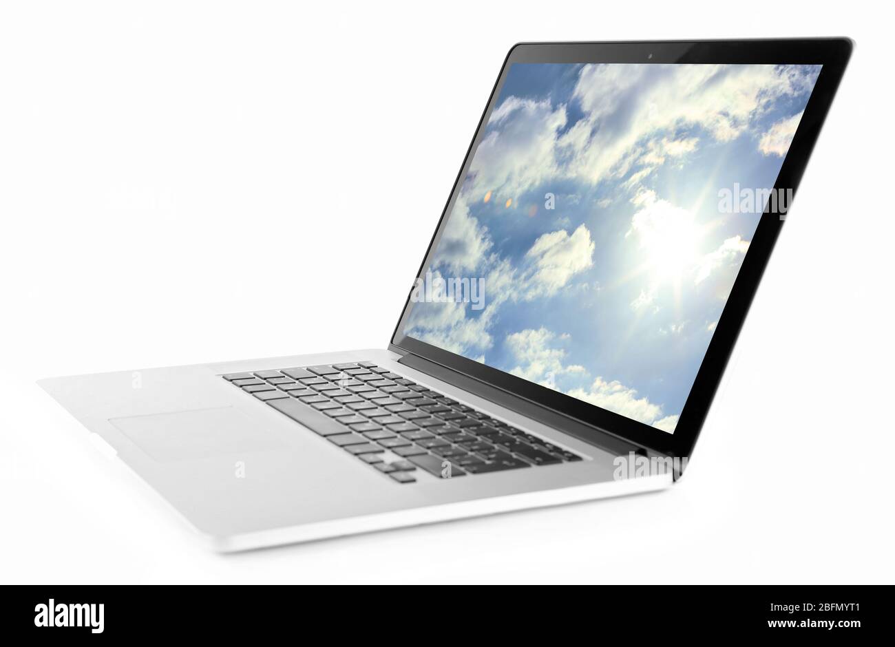 Laptop isolated on white. Cloud storage concept Stock Photo - Alamy