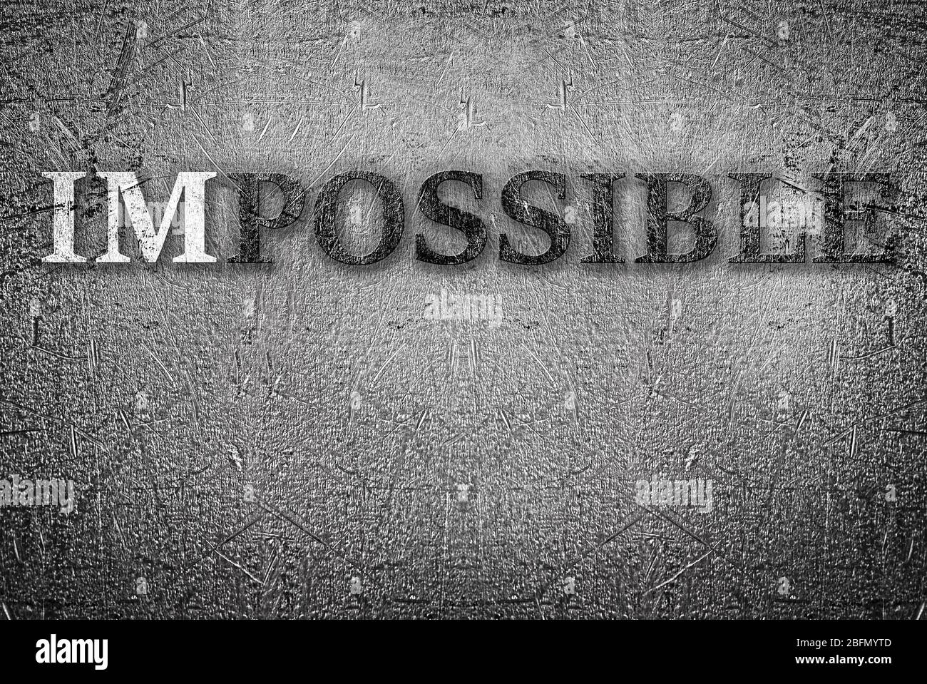 Word impossible transformed into possible on grey wall Stock Photo - Alamy