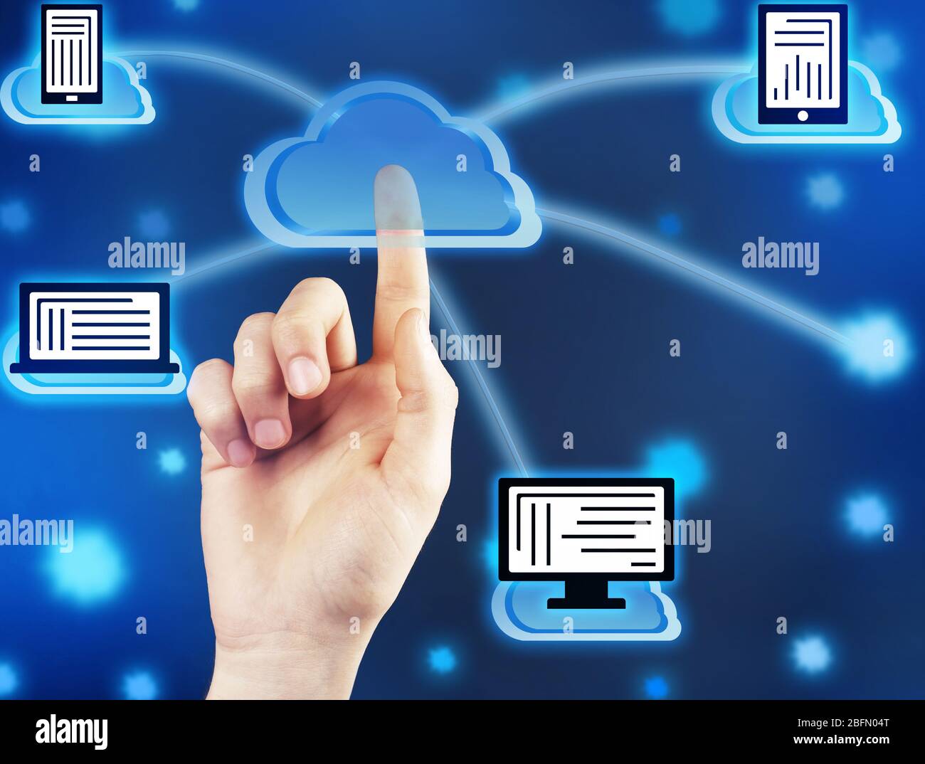 Male hand pushing touch cloud computing button on virtual screen Stock Photo - Alamy