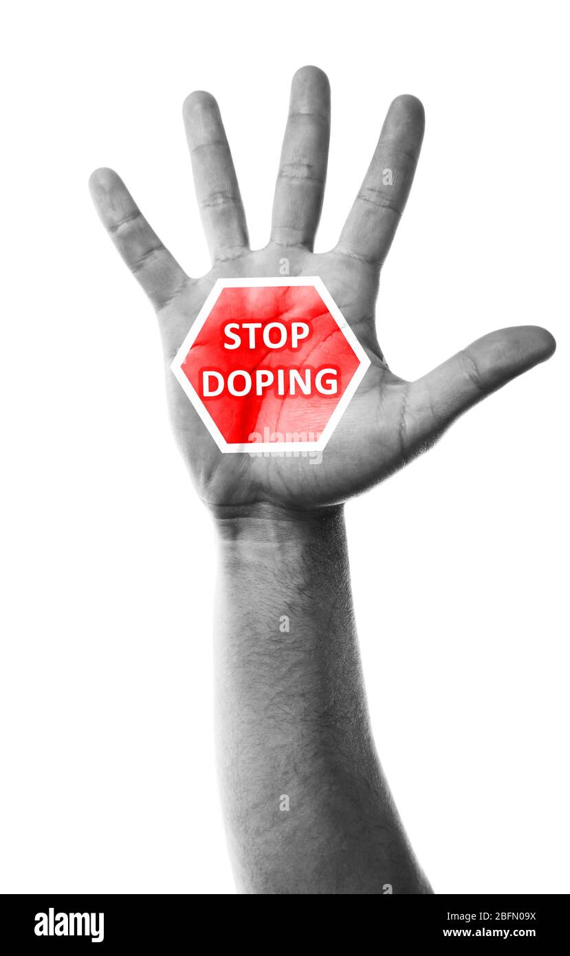 Stop doping concept. Male hand with sign isolated on white Stock Photo ...