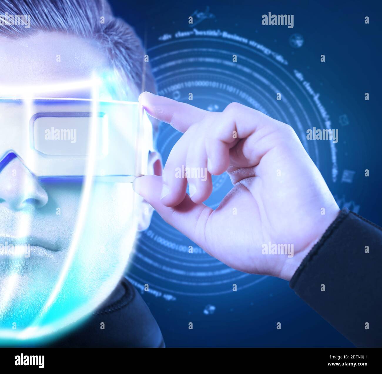 Man with futuristic glasses - future concept Stock Photo - Alamy