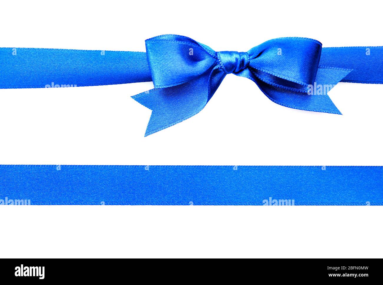 Blue horizontal ribbons and bow, isolated on white Stock Photo - Alamy