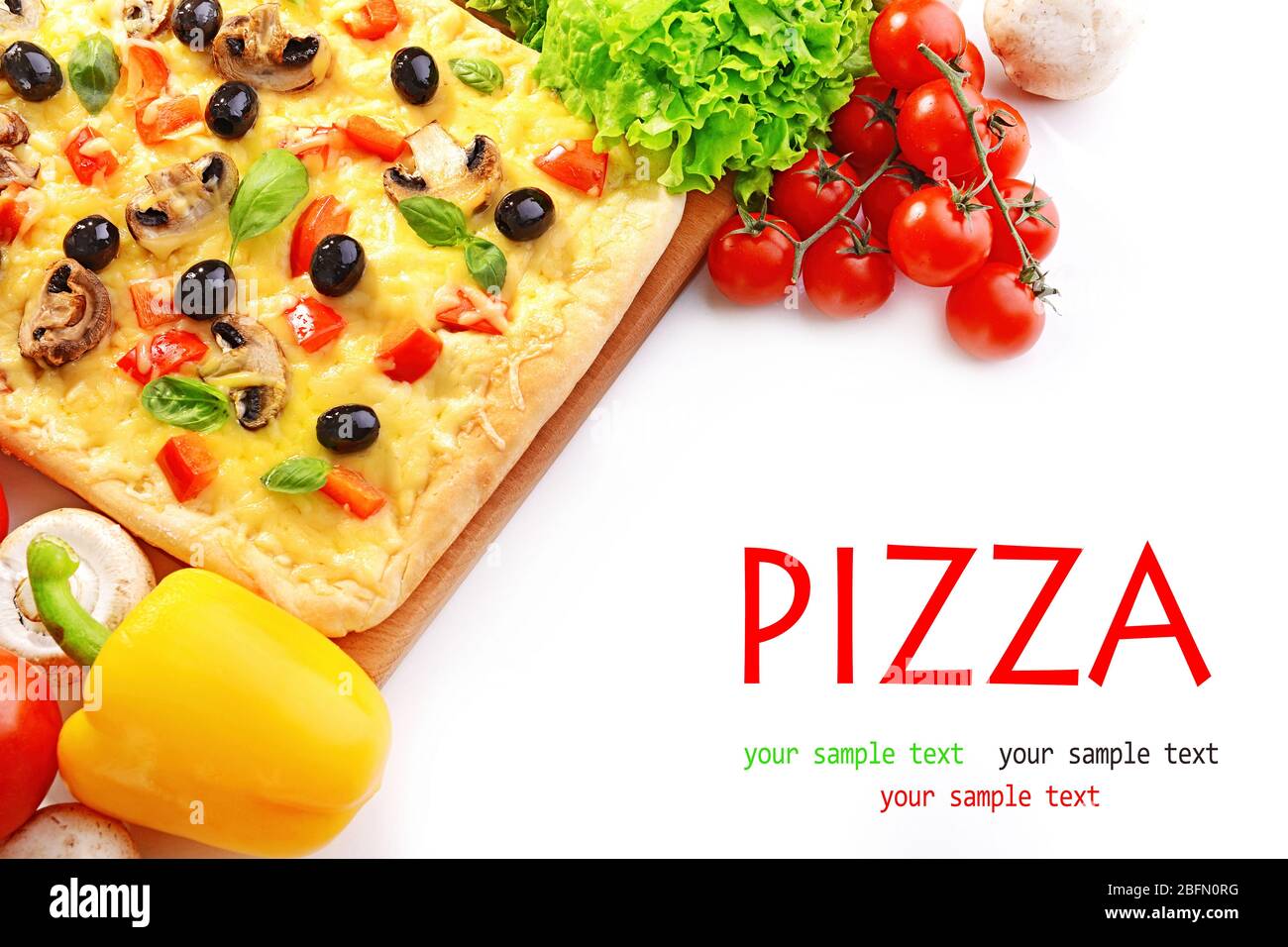 Delicious homemade pizza on white background Stock Photo - Alamy