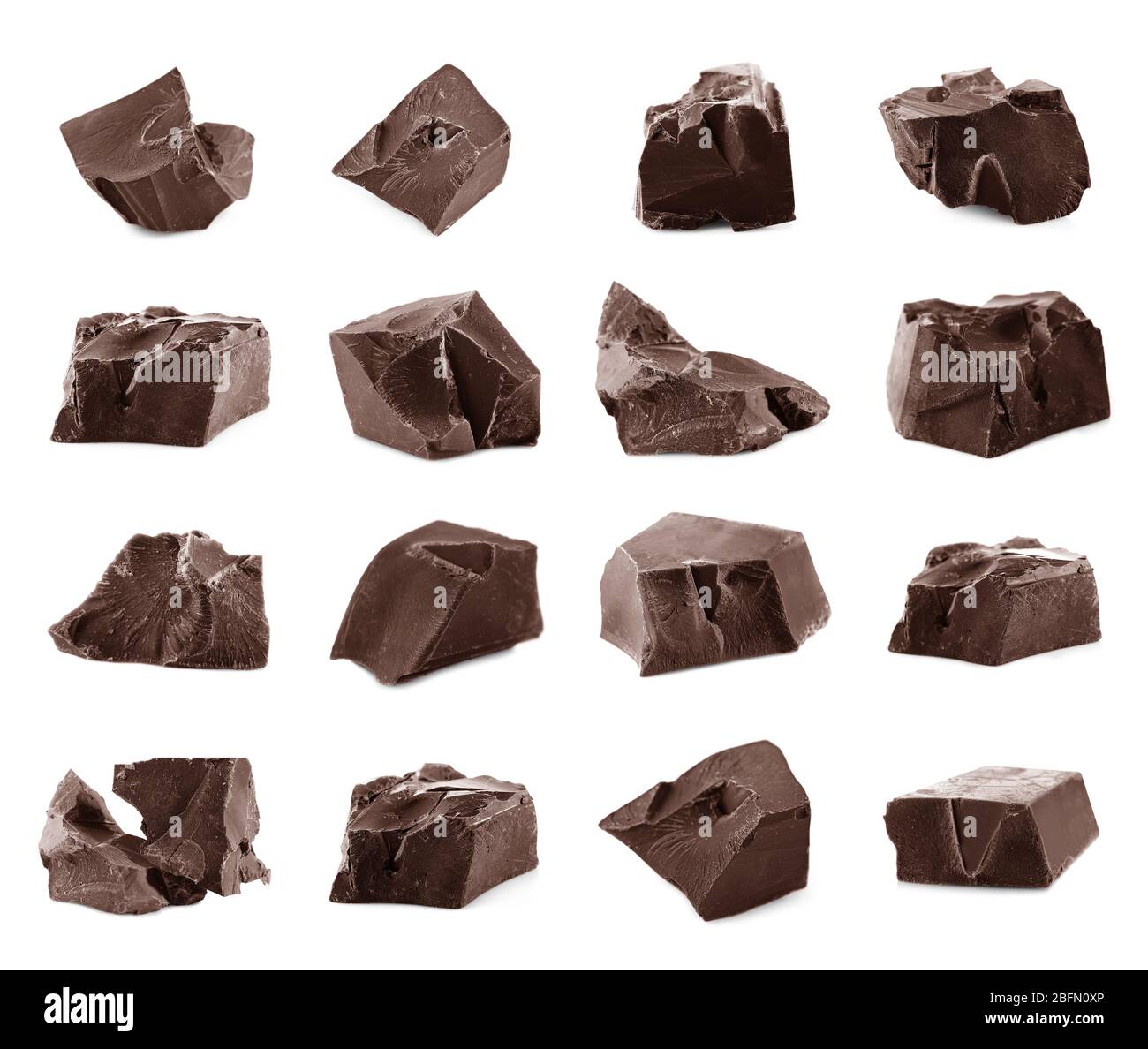 Collection of chocolate pieces isolated on white Stock Photo - Alamy