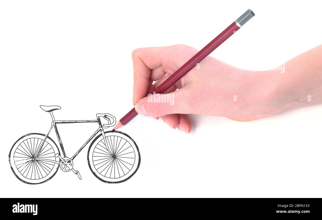 Hand drawing bicycle isolated on white Stock Photo - Alamy