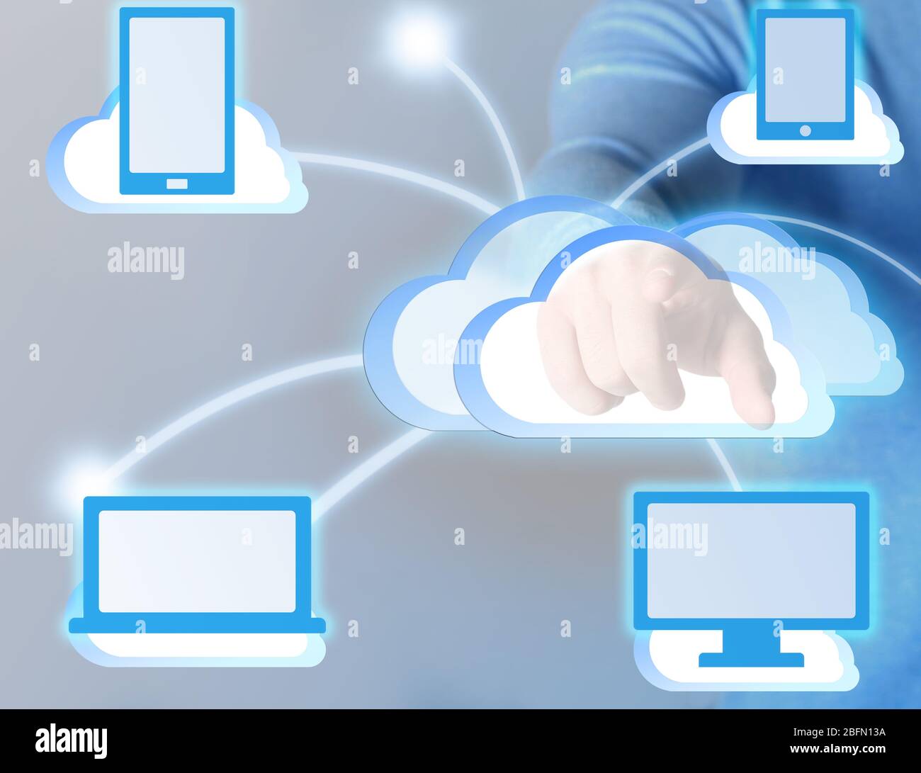 Male hand pushing touch cloud computing button on virtual screen Stock Photo - Alamy