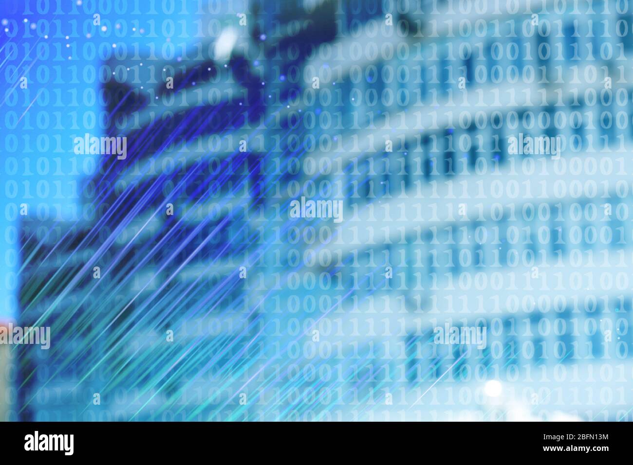 Blur abstract city background with binary code. Technology concept ...