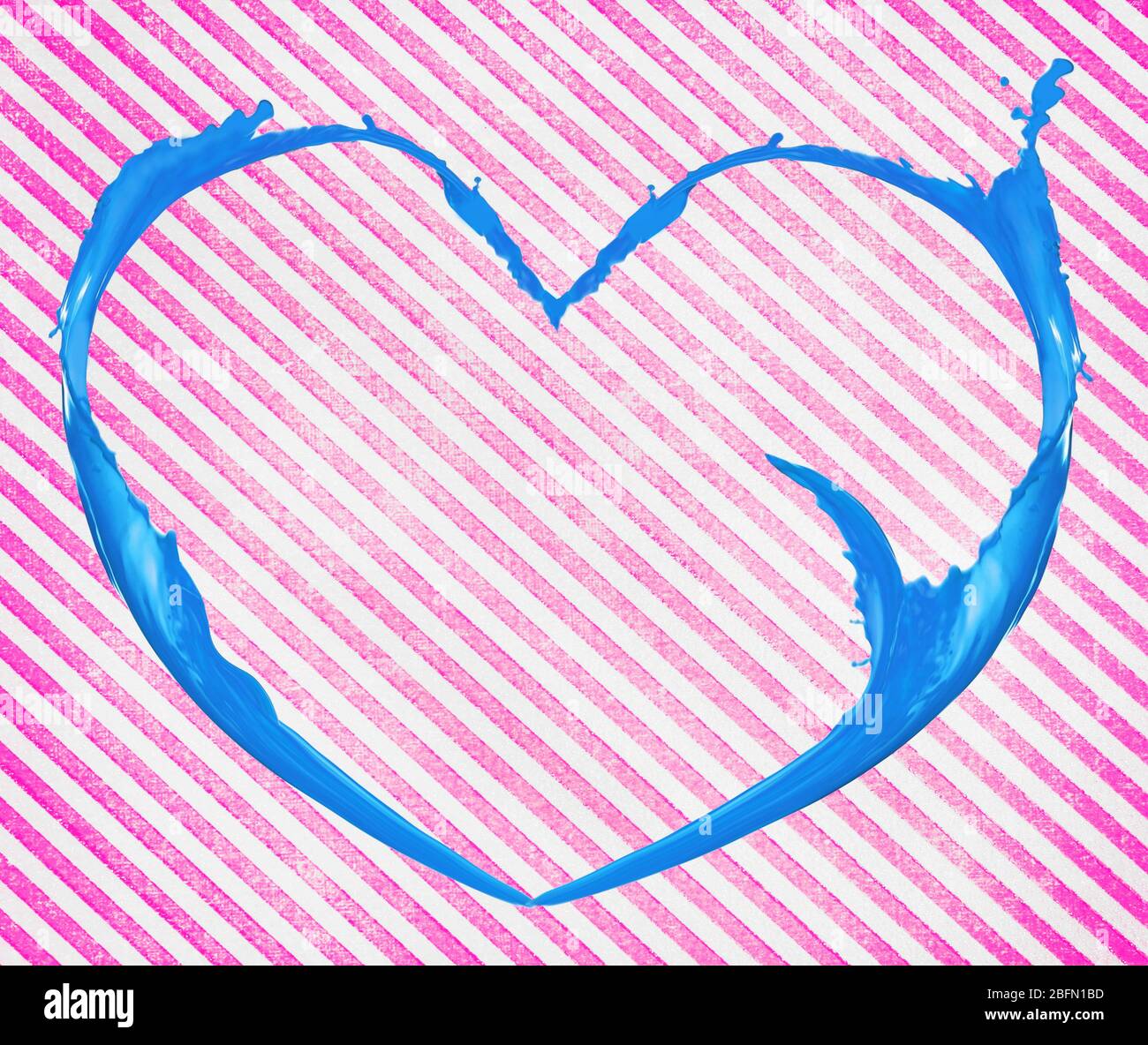 Blue heart made of paint splash on striped background Stock Photo - Alamy
