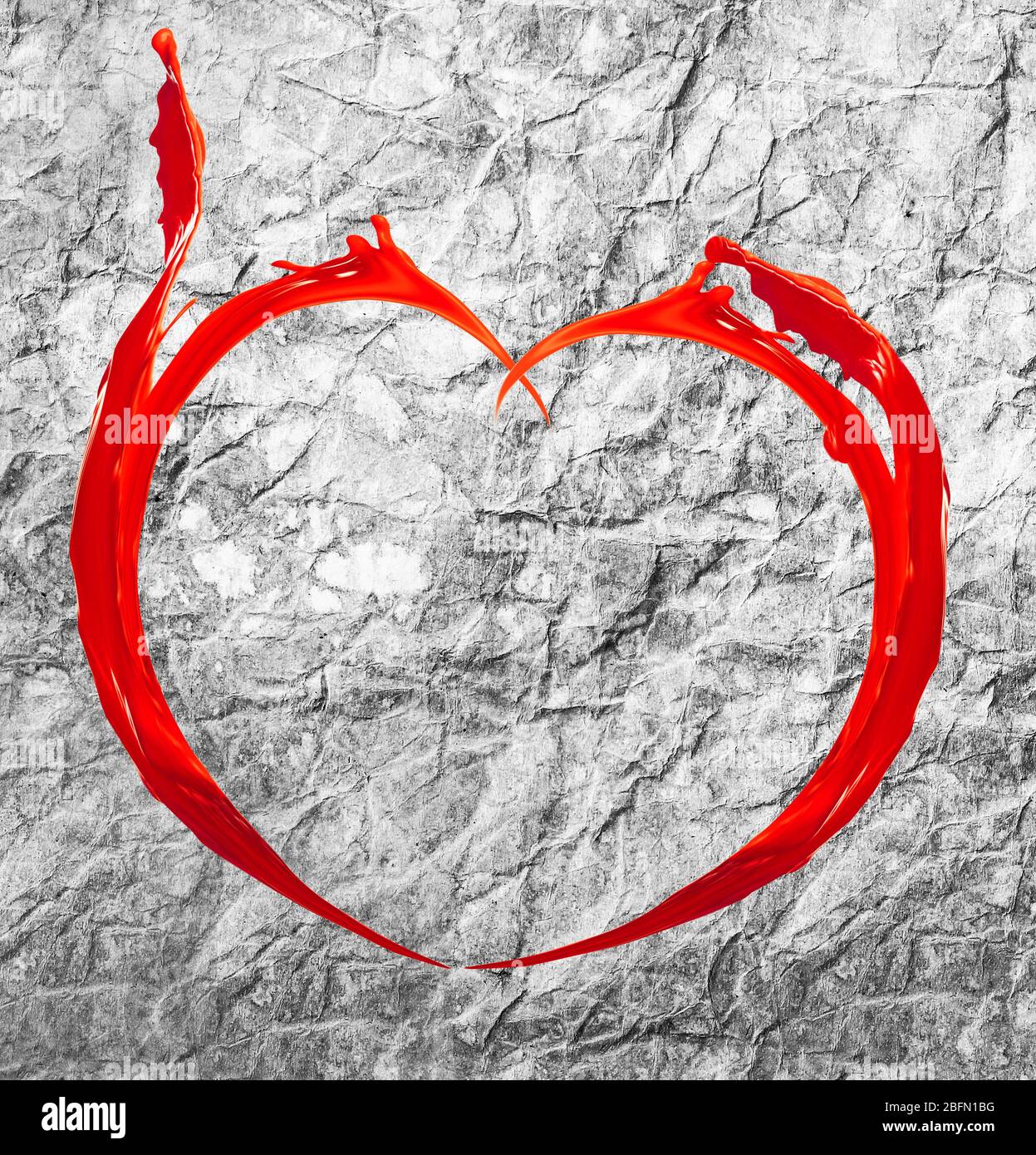 Red heart made of paint splash on silver background Stock Photo - Alamy