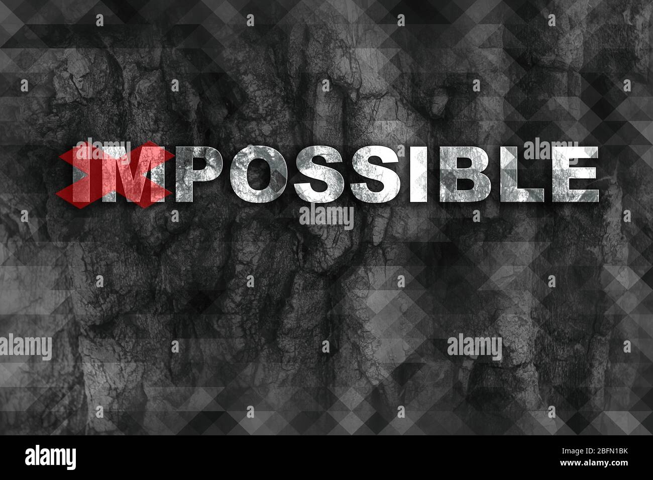 Word impossible transformed into possible on grey wall Stock Photo - Alamy