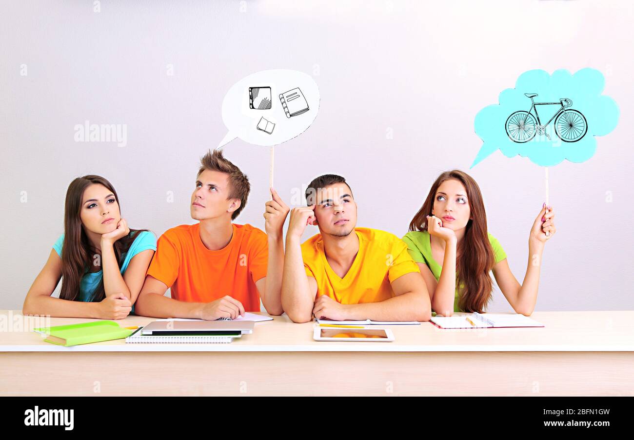 Four dreaming students. Vector icons Stock Photo - Alamy