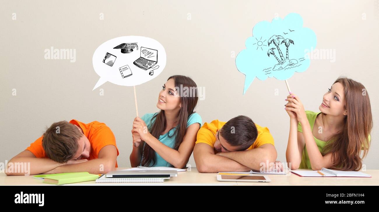 Four dreaming students. Vector icons Stock Photo - Alamy