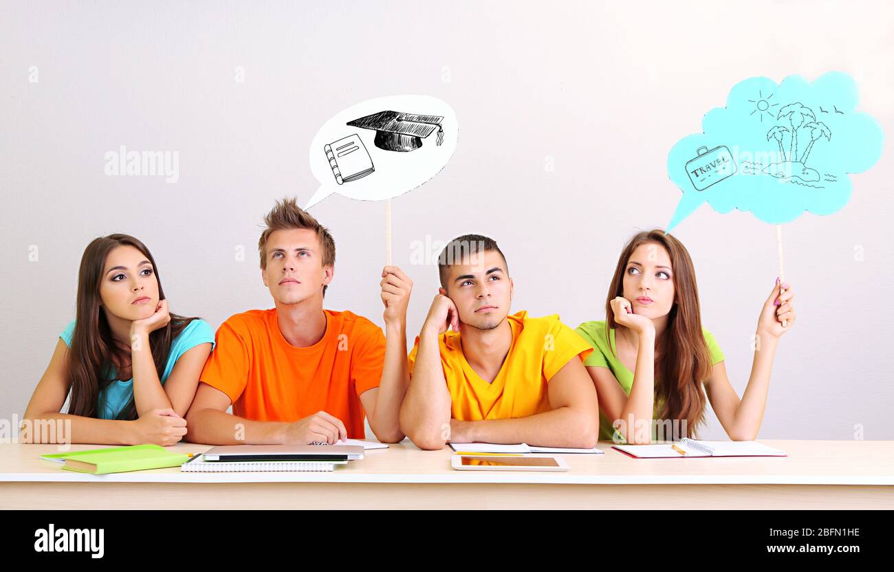 Four dreaming students. Vector icons Stock Photo - Alamy