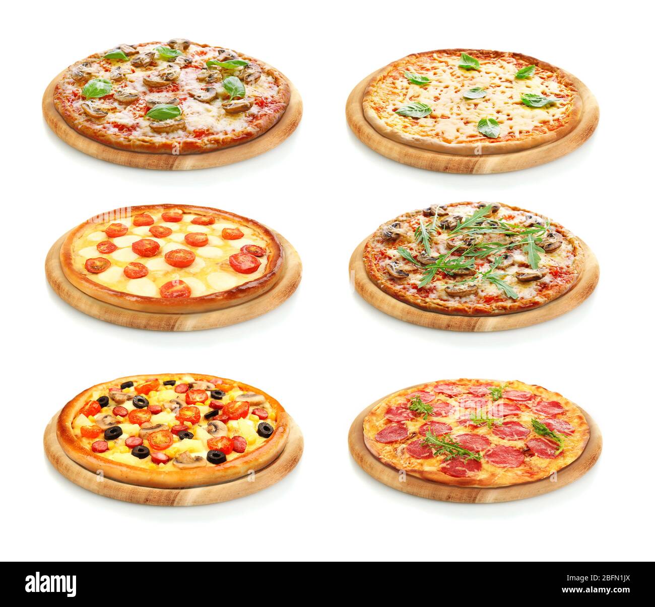 Set of different pizzas isolated on white Stock Photo - Alamy