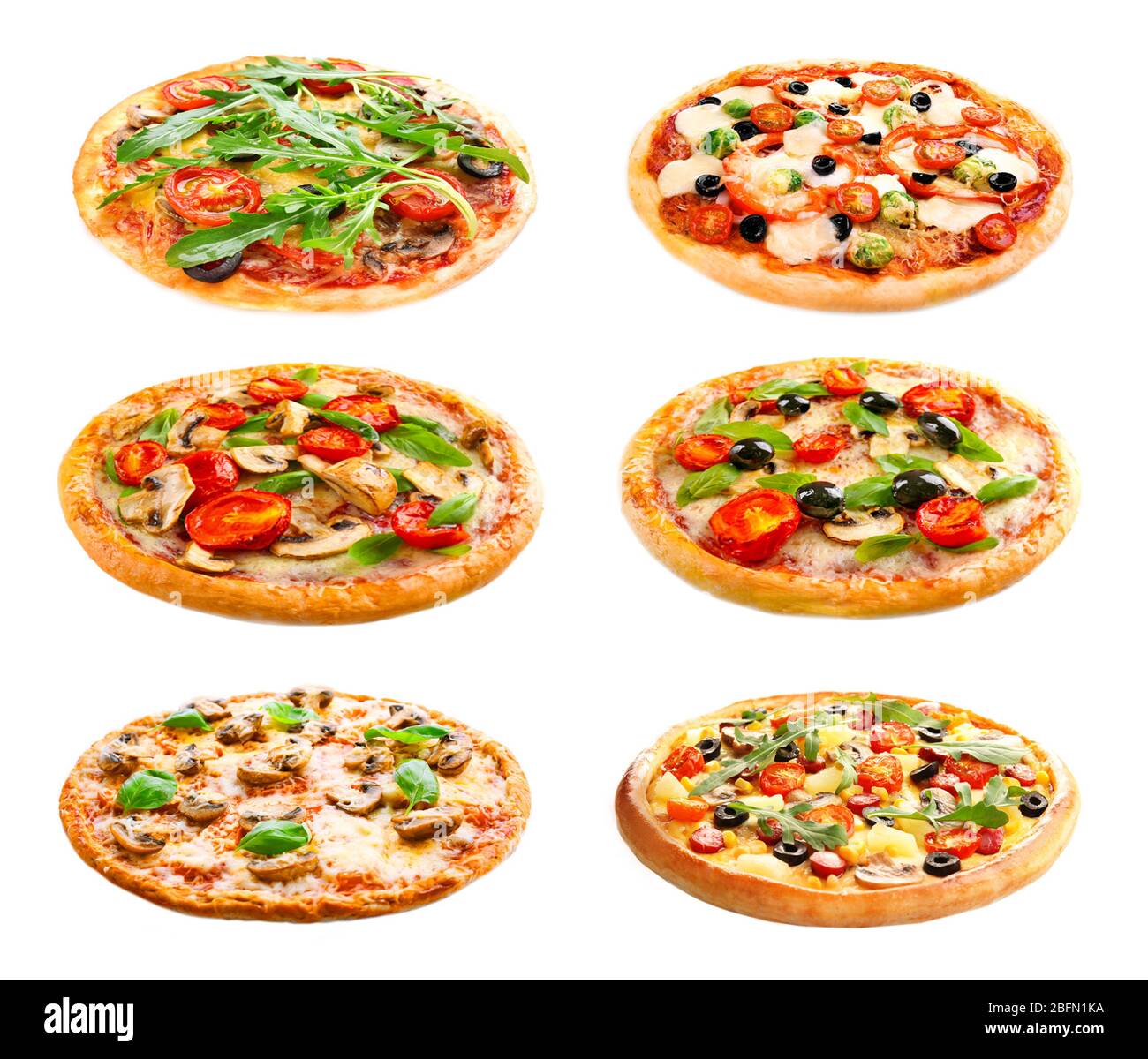 Set of different pizzas isolated on white Stock Photo - Alamy