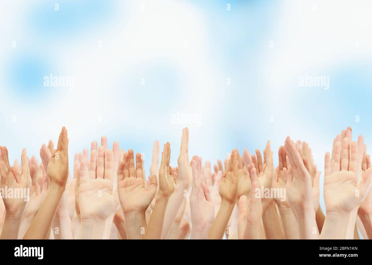 Hands raised crowd women hi-res stock photography and images - Alamy