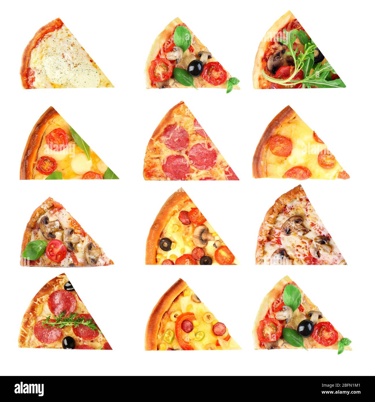 Different slices of pizza isolated on white Stock Photo - Alamy