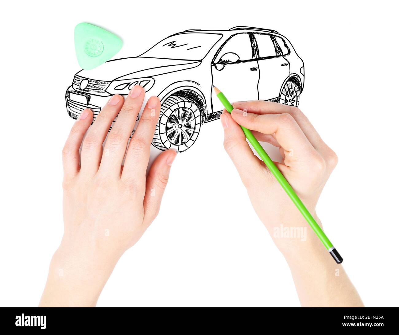 Hand drawing car isolated on white Stock Photo - Alamy