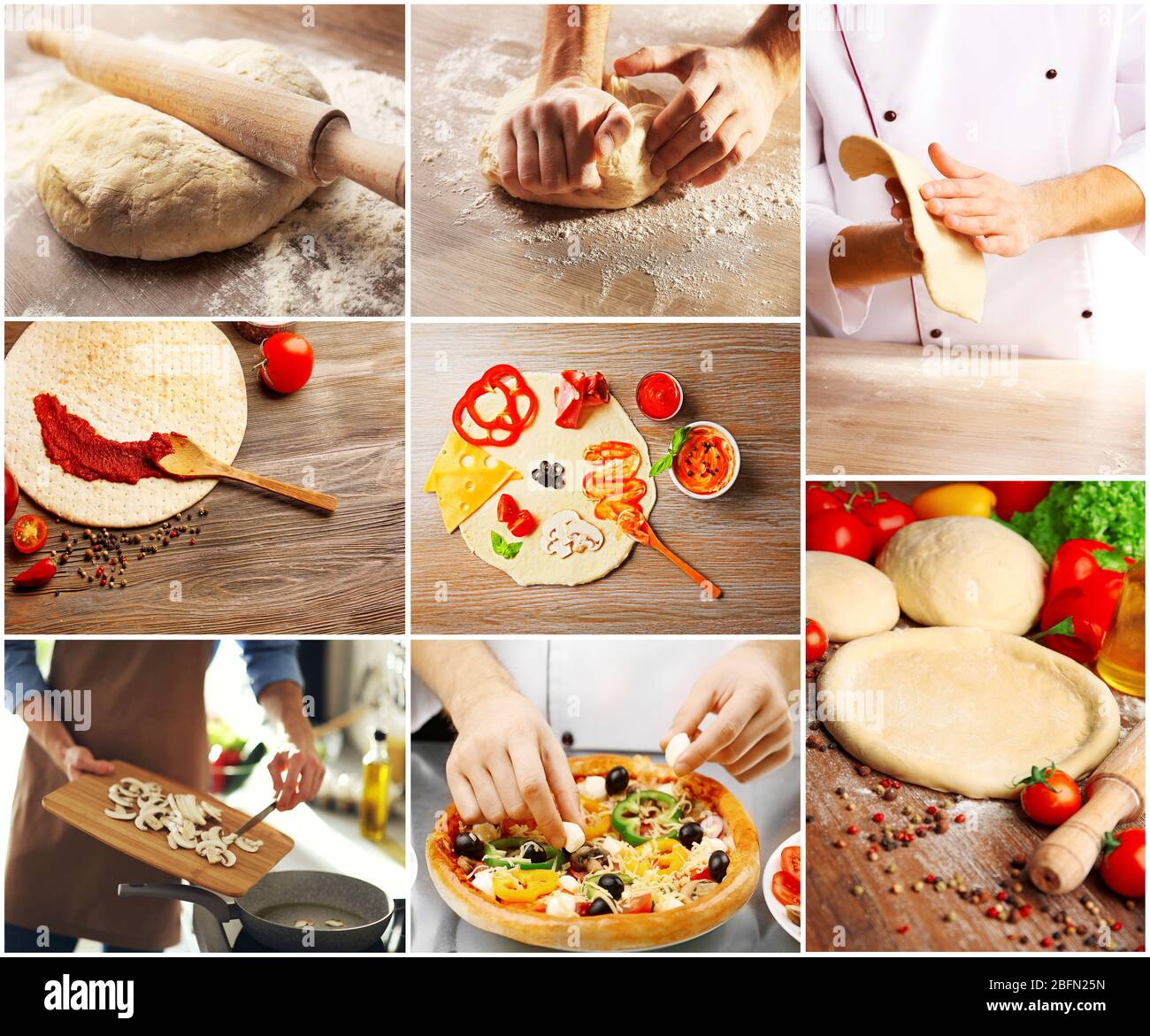 Collage of cooking pizza Stock Photo - Alamy