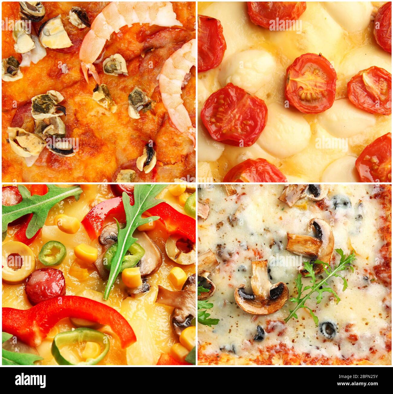 Different pizza's closeup in collage Stock Photo - Alamy
