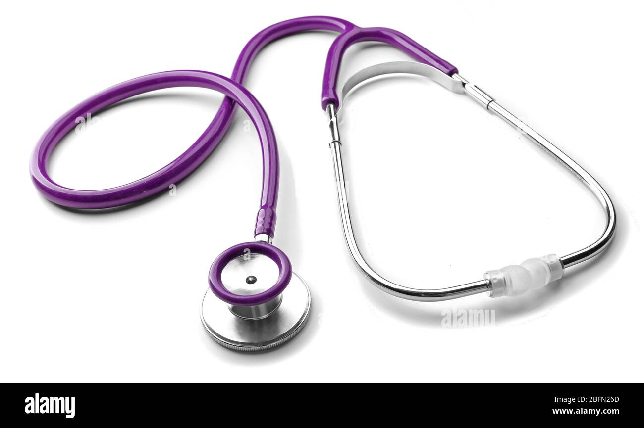 Purple stethoscope isolated on white Stock Photo - Alamy