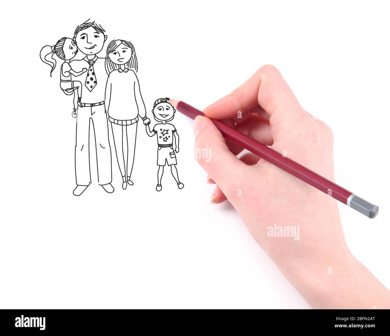 Hand drawing family isolated on white Stock Photo - Alamy