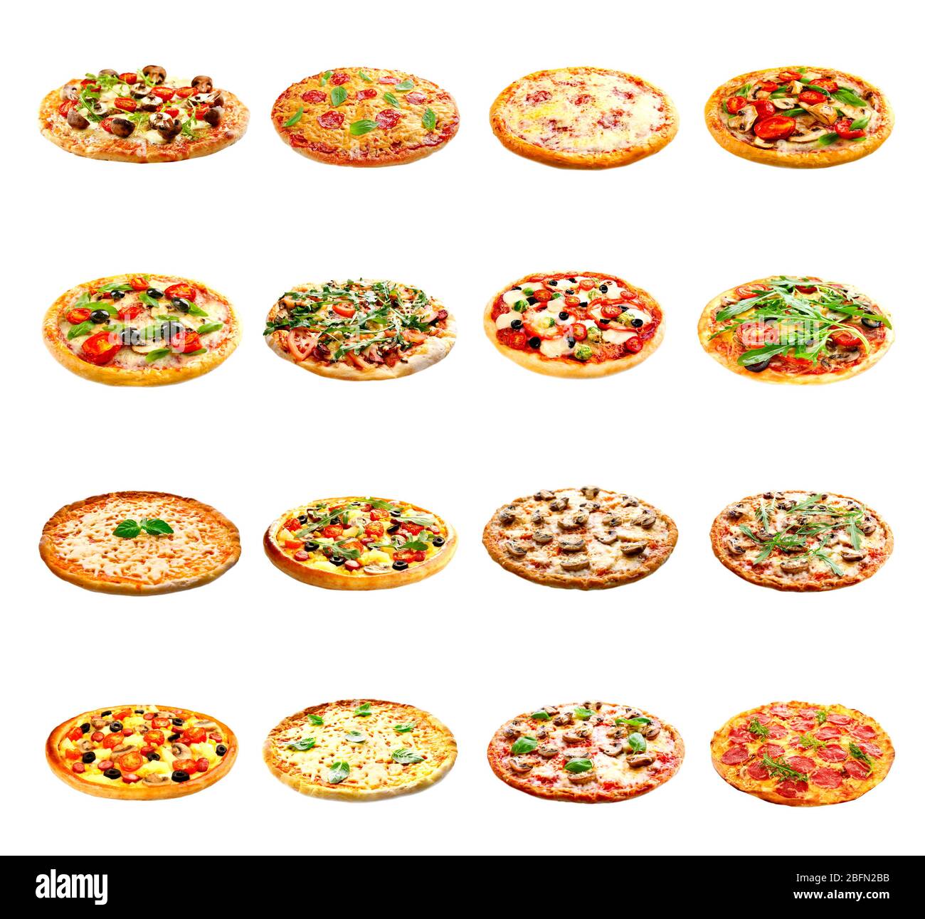 Set of different pizzas isolated on white Stock Photo - Alamy