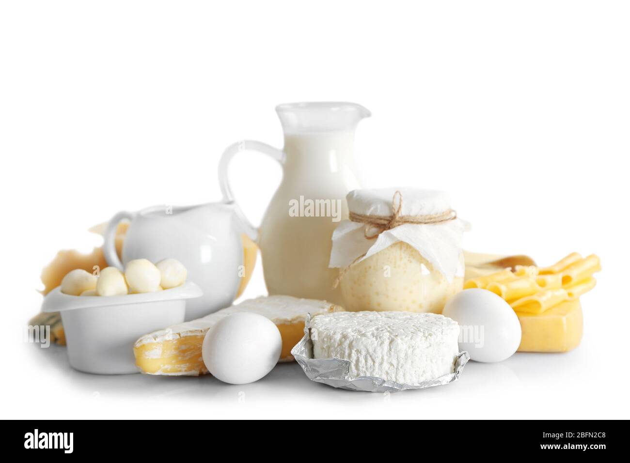 Set of fresh dairy products, isolated on white Stock Photo - Alamy
