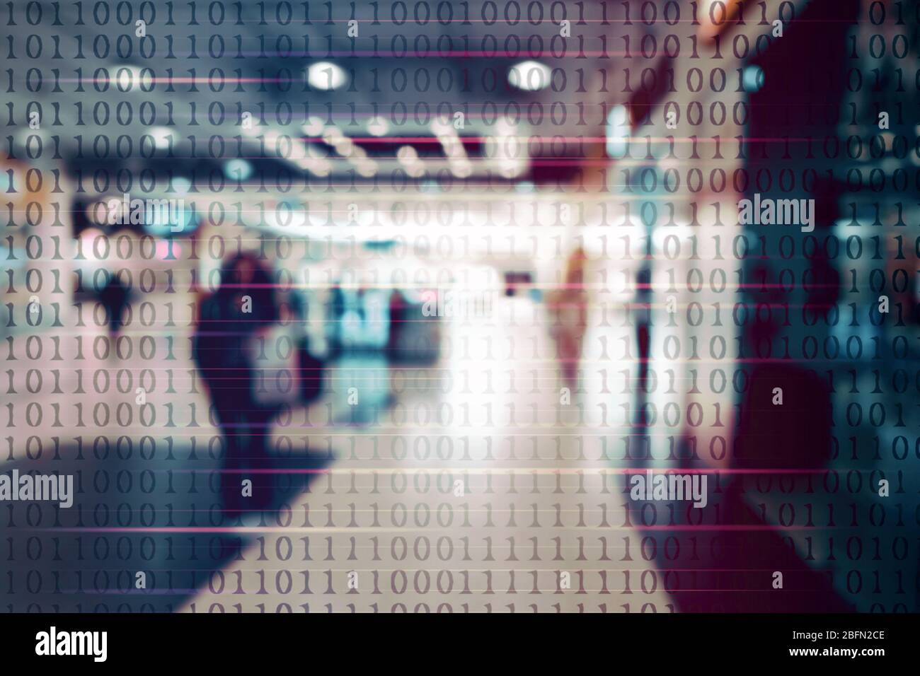 Blur abstract peoples background with binary code. Technology concept ...
