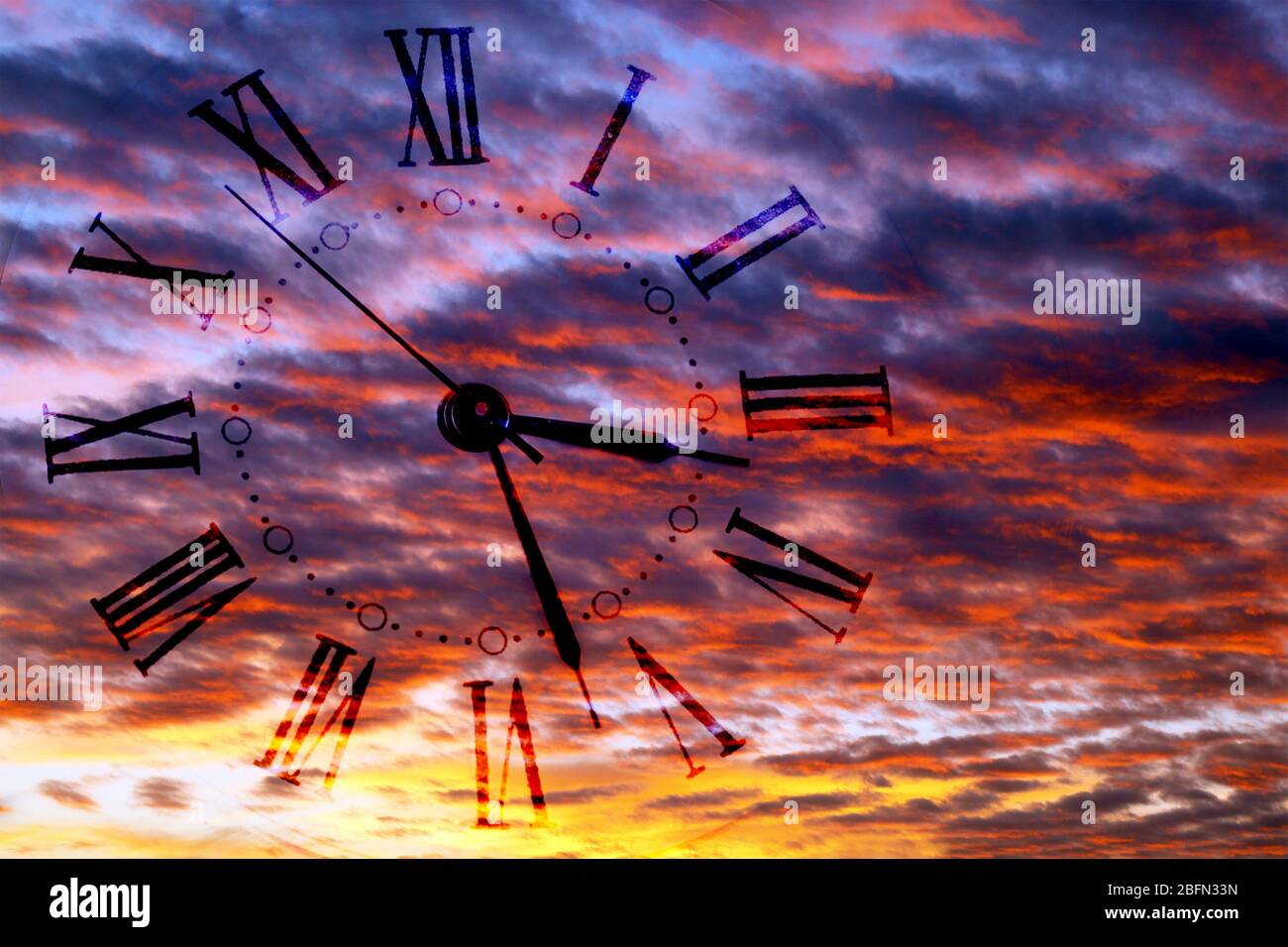 Clock face in bright sky Stock Photo - Alamy