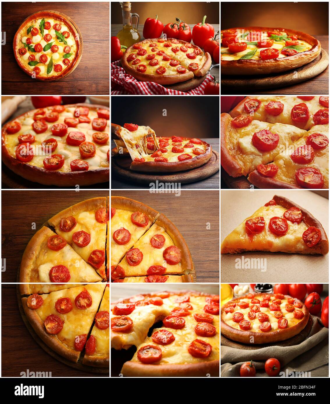 Collage of pizza margarita Stock Photo - Alamy