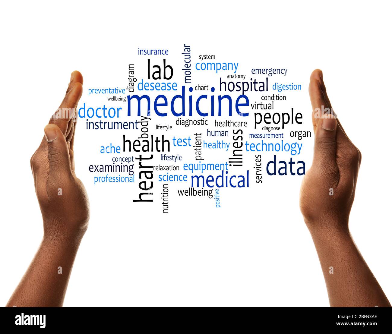 Male hands with word cloud. Medical concept Stock Photo - Alamy