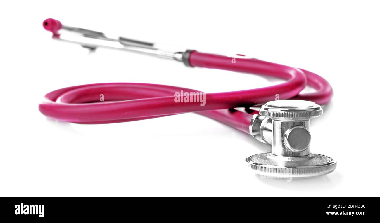 Pink medical stethoscope isolated on white Stock Photo - Alamy