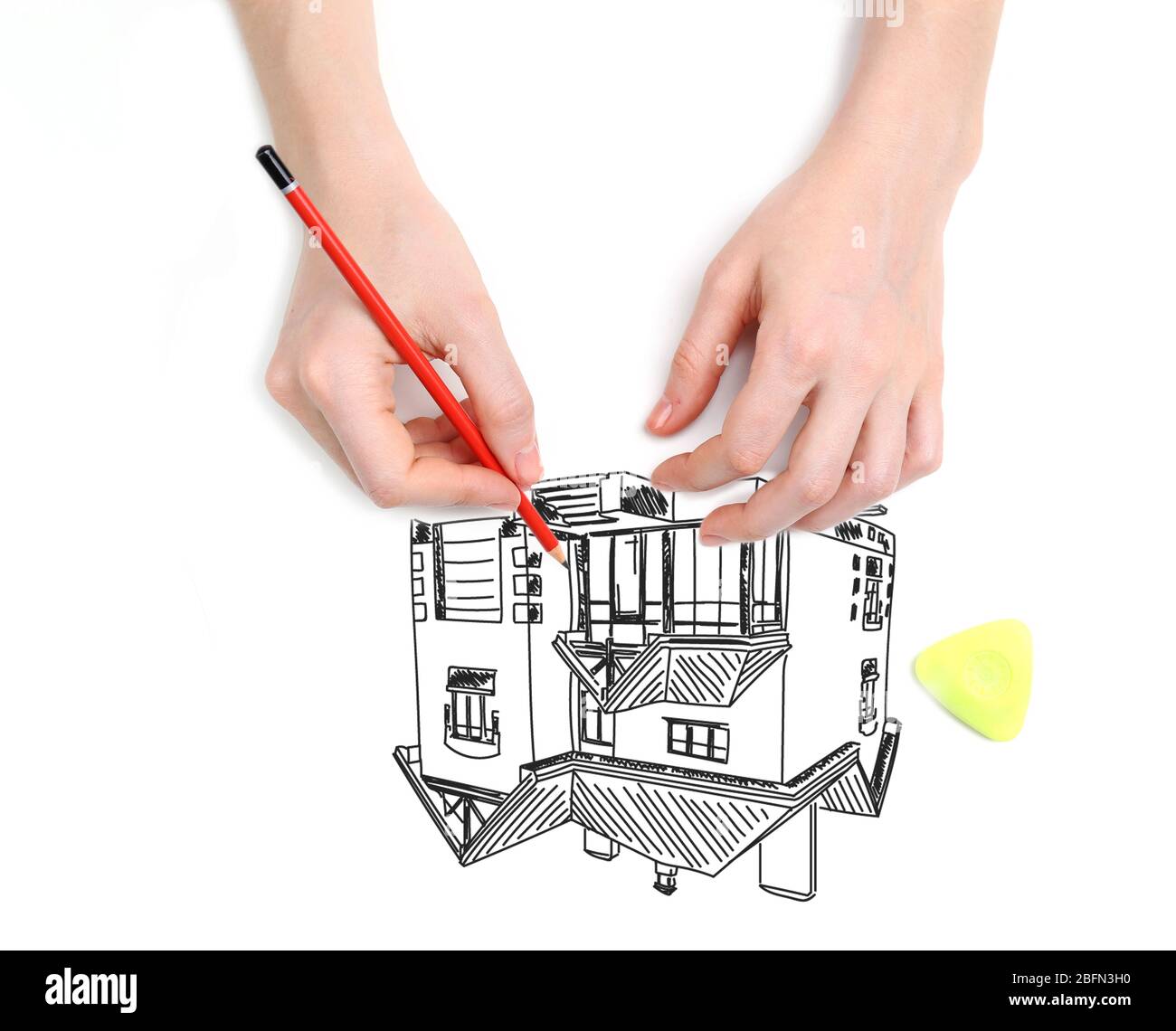 Hand drawing house isolated on white Stock Photo - Alamy