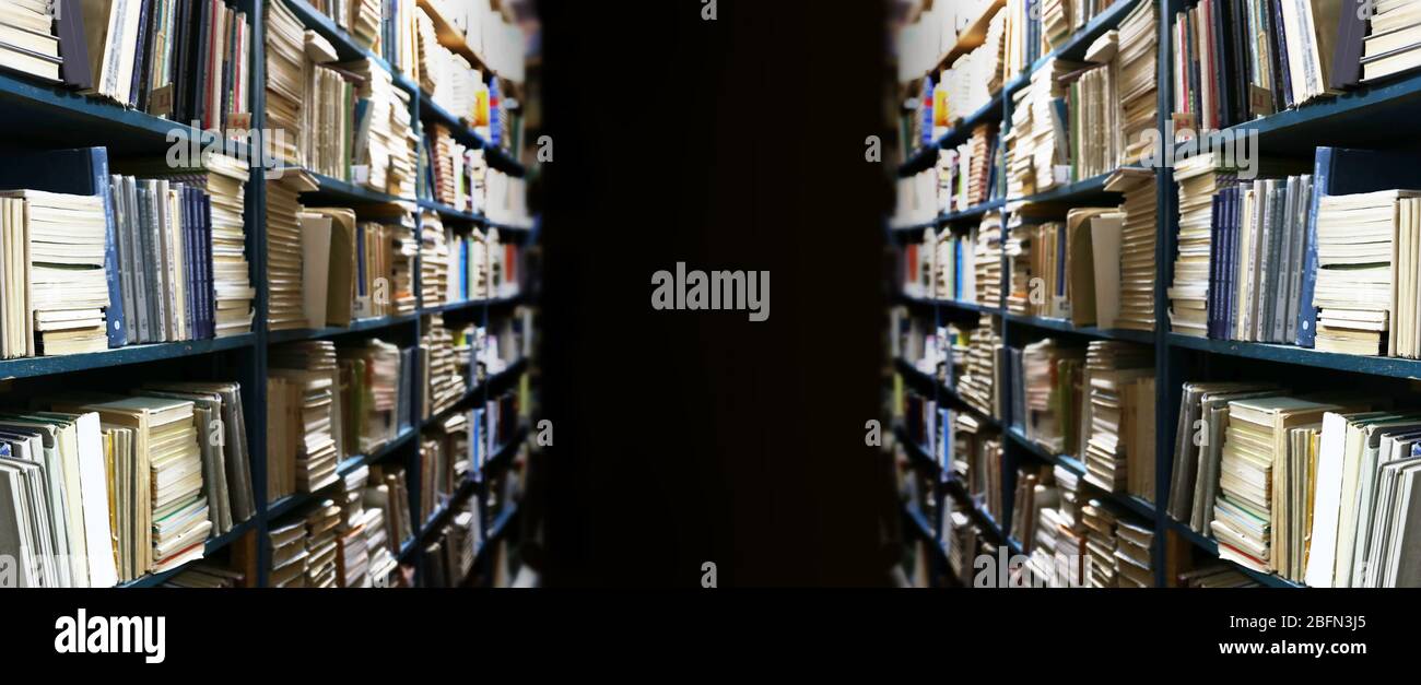 Library bookshelves background Stock Photo - Alamy