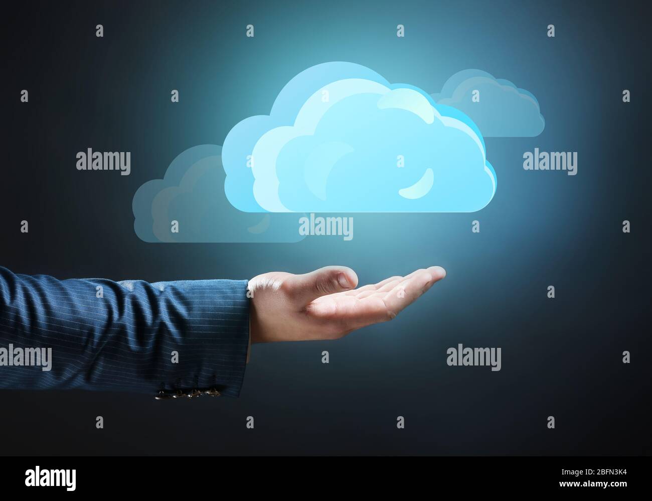 Virtual clouds on hand. Cloud storage concept with copy space Stock ...