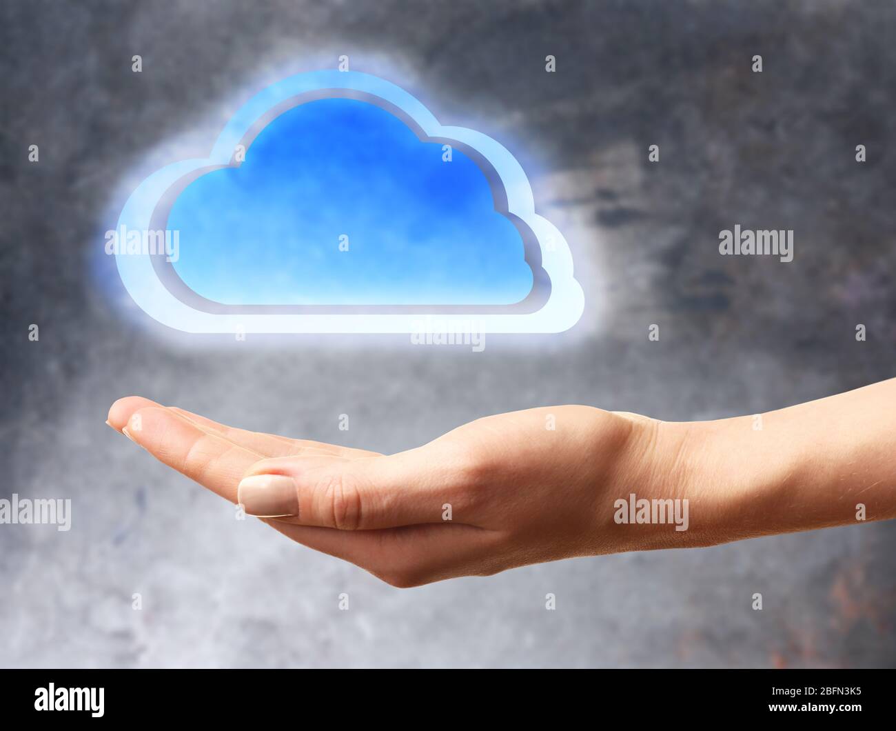 Virtual cloud on hand. Cloud storage concept with copy space Stock ...