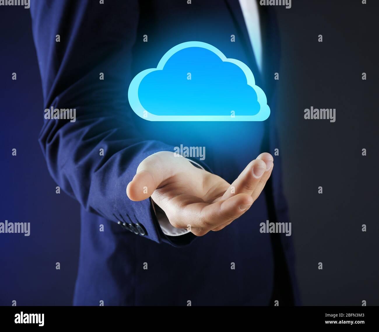 Virtual cloud on hand. Cloud storage concept with copy space Stock ...