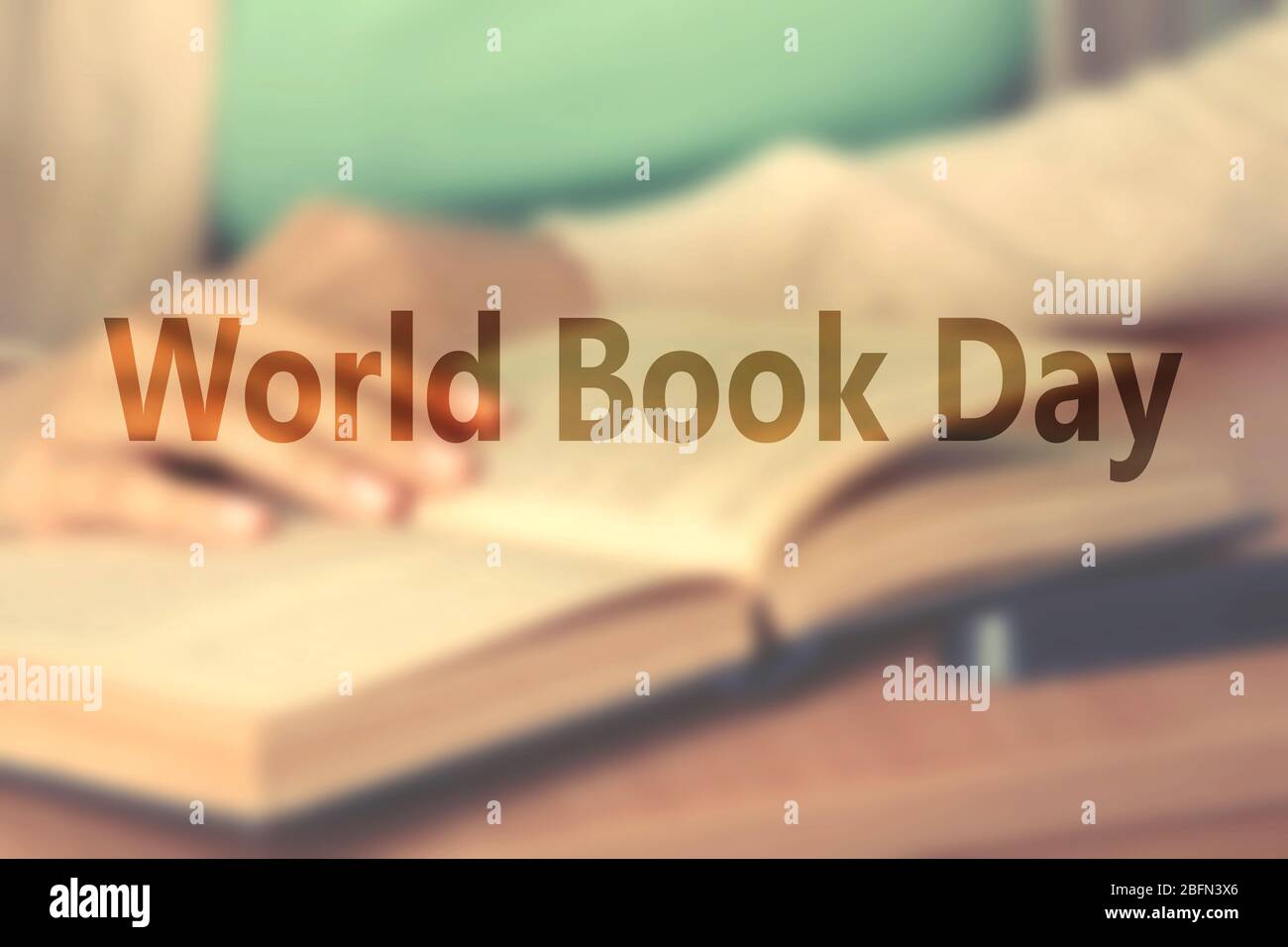 Reading book, close-up. World Book Day poster Stock Photo - Alamy