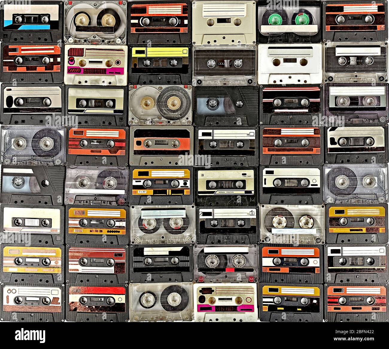 Collection of audio cassettes. Retro musical background Stock Photo - Alamy