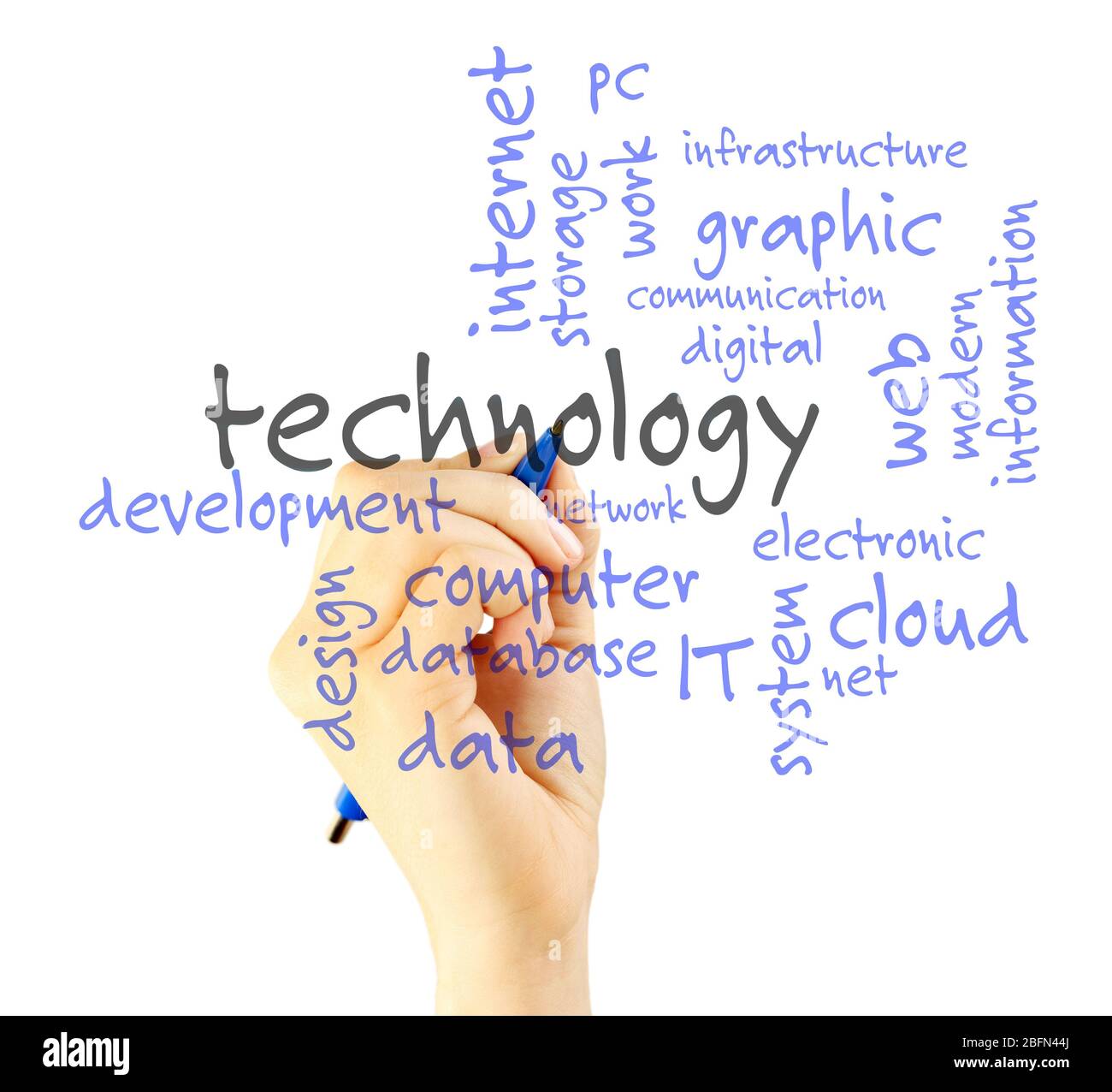 Woman hand writing on virtual screen. Information technology concept ...