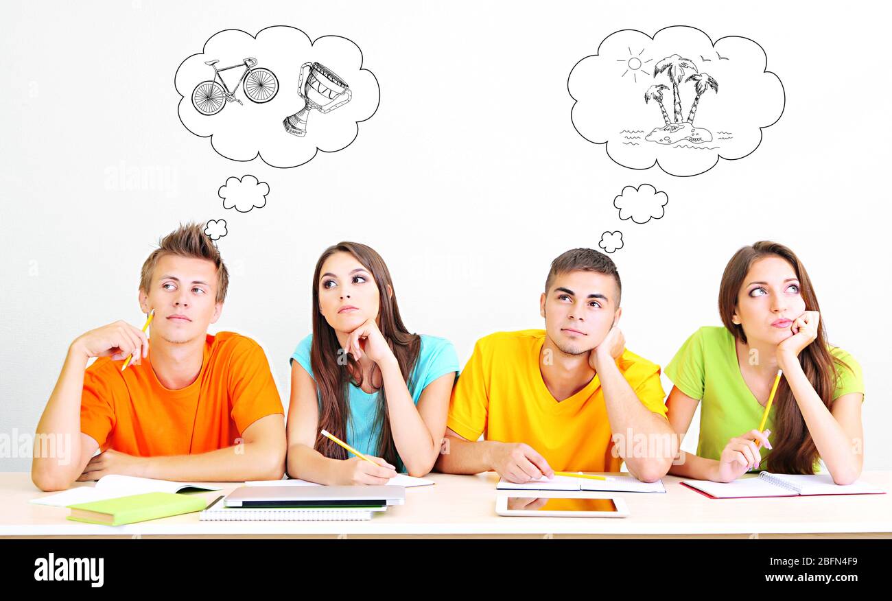 Four dreaming students. Vector icons Stock Photo - Alamy