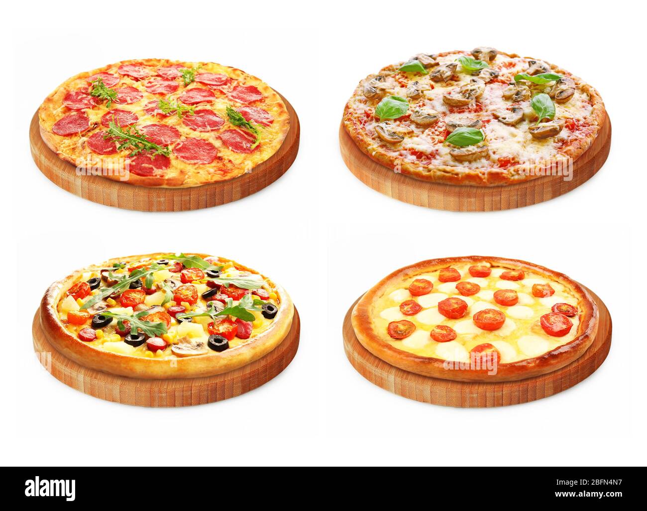 Set of different pizzas isolated on white Stock Photo - Alamy