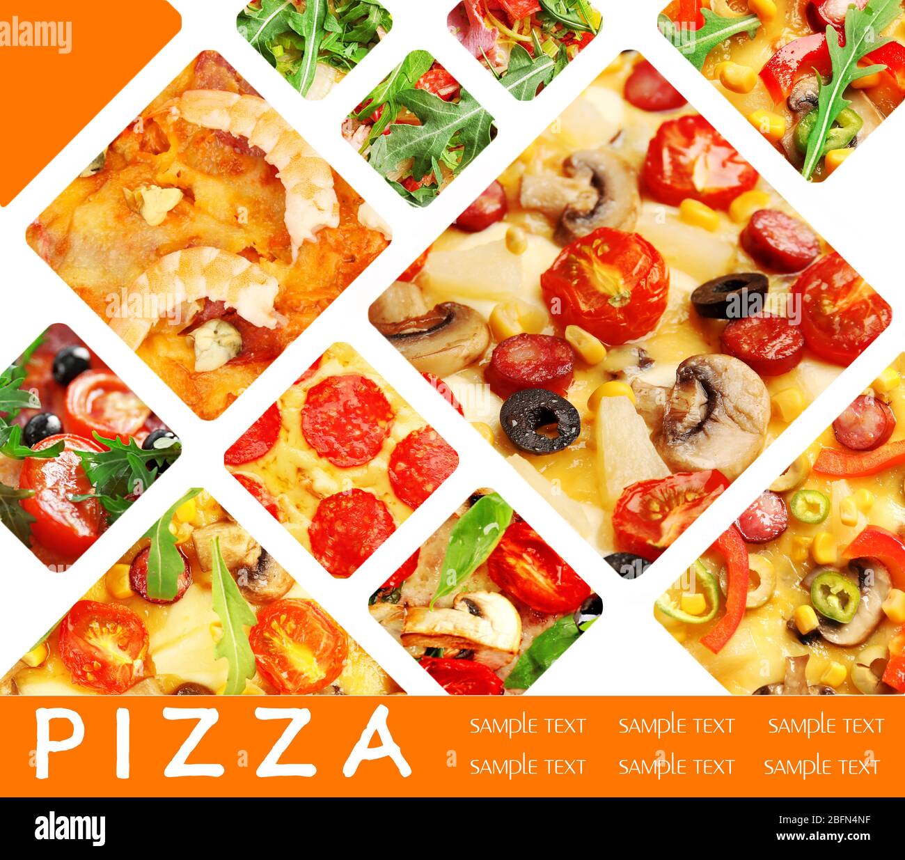 Different pizza's closeup in collage Stock Photo - Alamy