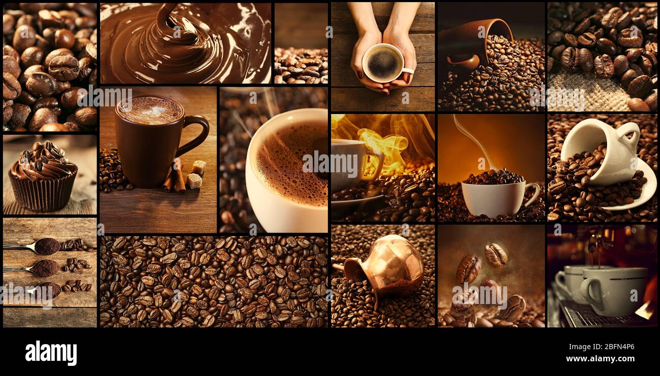 Coffee, themed collage Stock Photo - Alamy